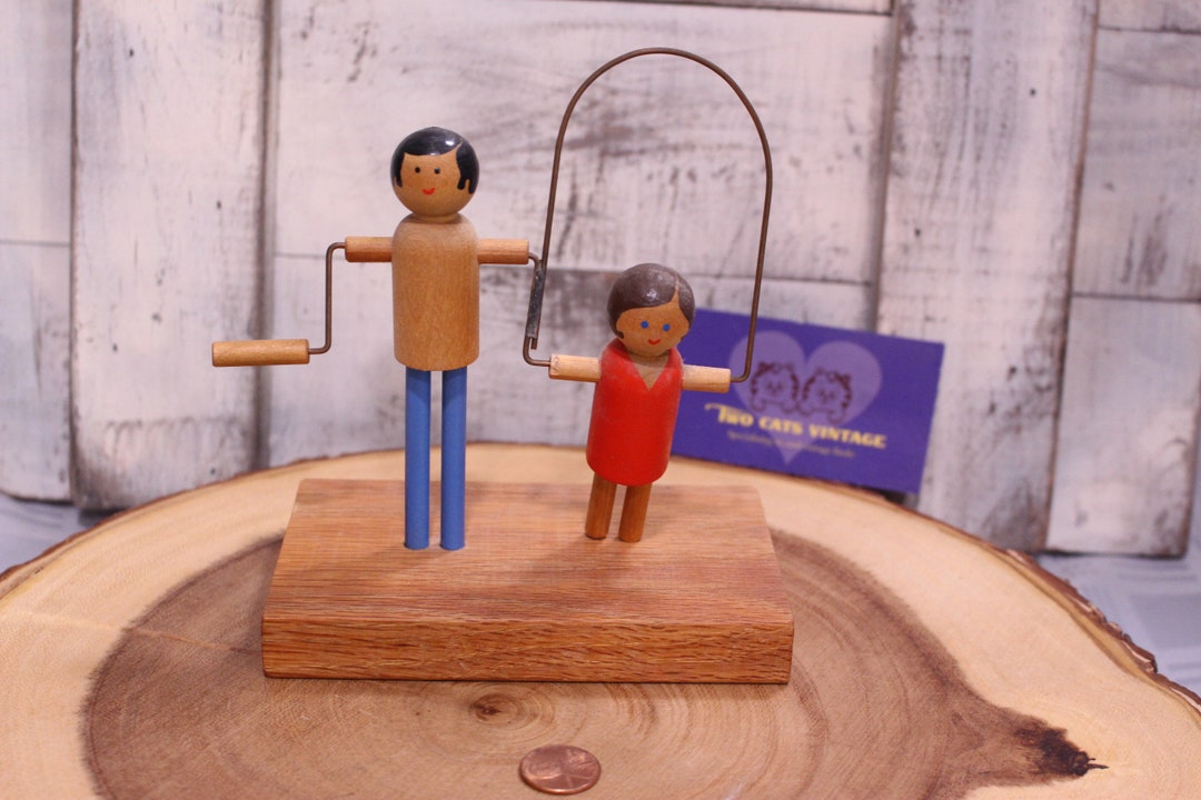 Vintage Wooden Hand Made Boy & Girl Jumprope Toy, Spinning Rope With ...