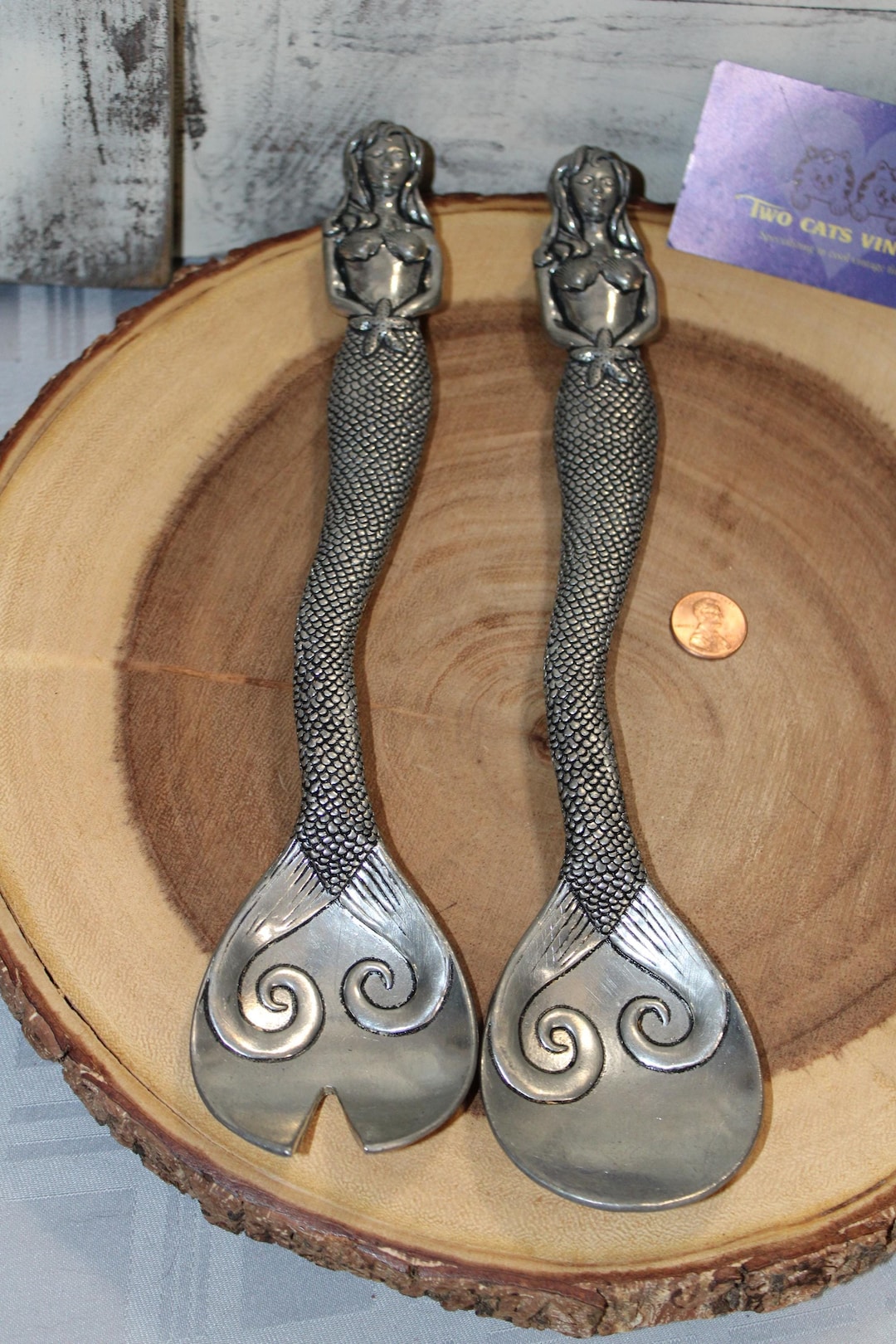Nautical Pewter Mermaid Fork and Spoon Salad Server Set of Two - Etsy