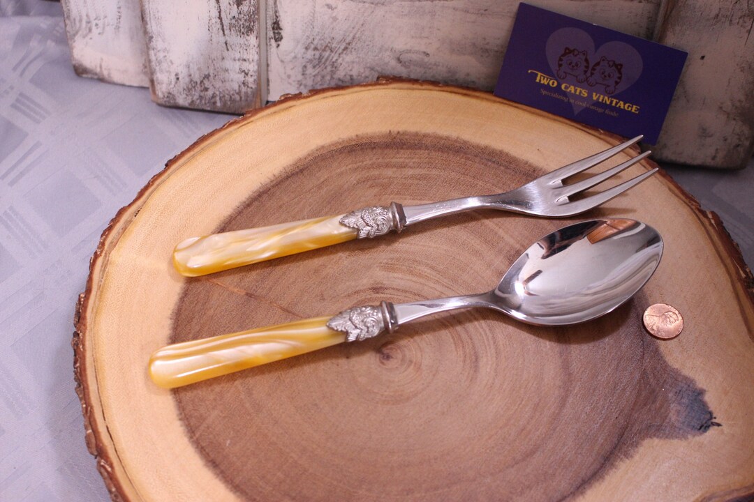 EME Italy Flatware Hostess Set Large Serving Spoon and Fork, Pearl ...