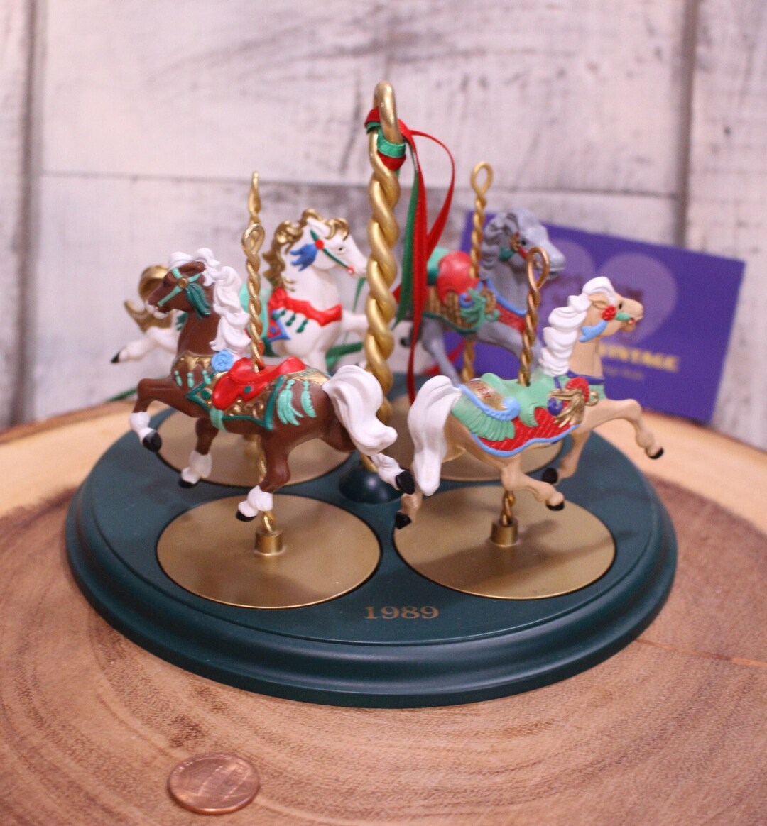 Vintage Hallmark Collectible Merry Go Round Horses With Snow, Holly ...