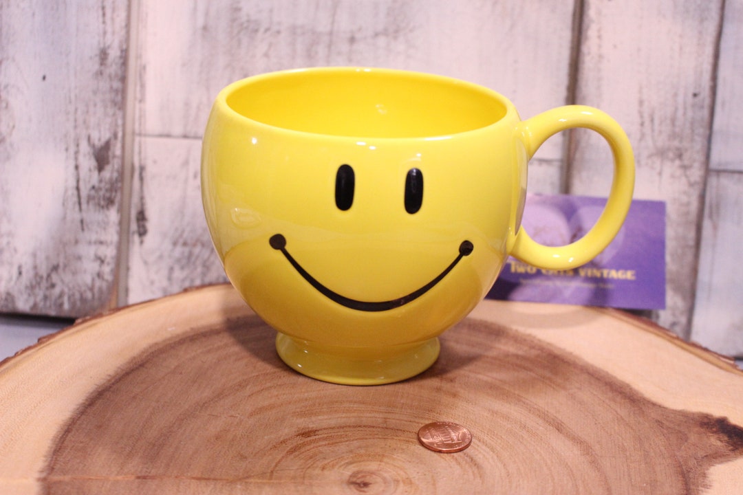 Vintage Smiley Face Ceramic Mug, Yellow and Black, Teleflora Gift - Etsy