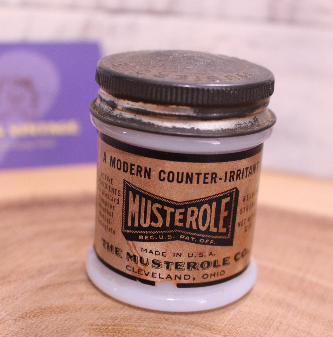 Vintage Musterole A Counter-irritant, White Milk Glass Jar, Raised Name ...