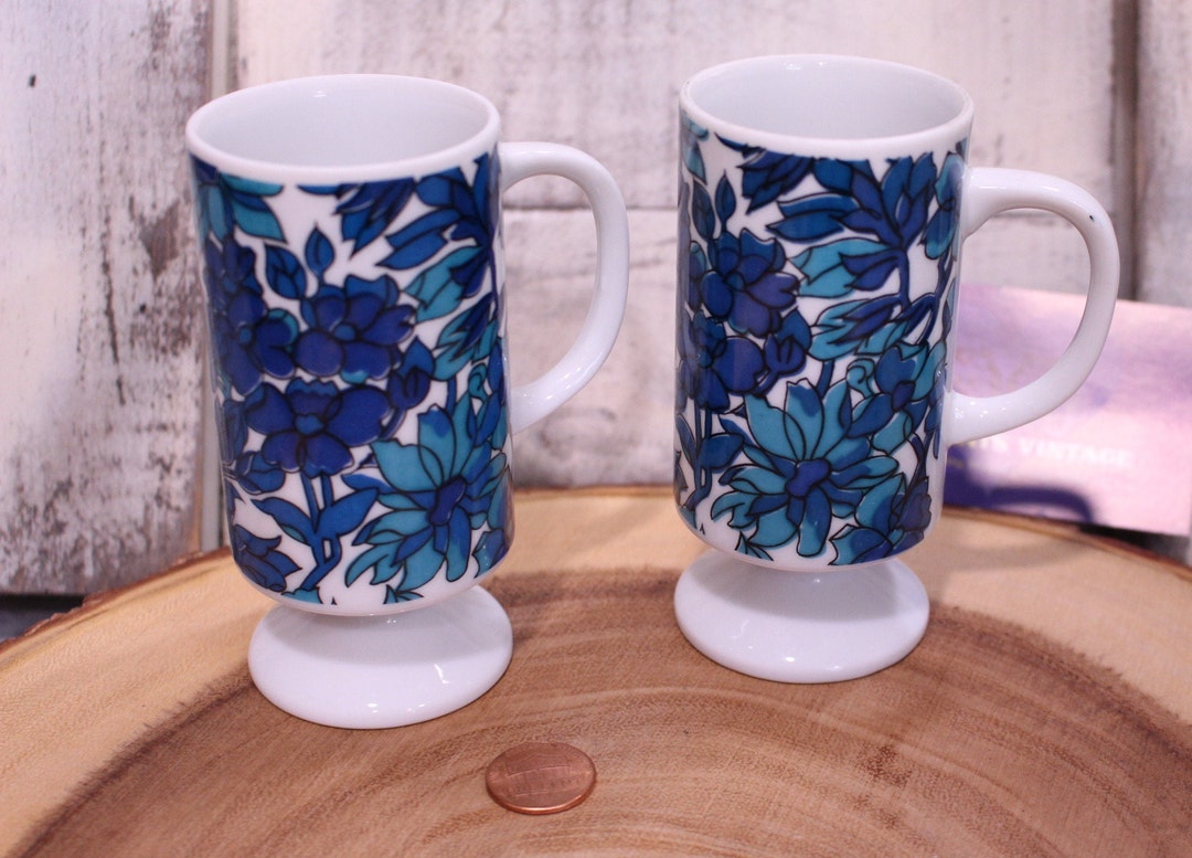 Vintage Expresso Cups, Blue Flowers Marked 7990, Set of Two Tall Cups ...