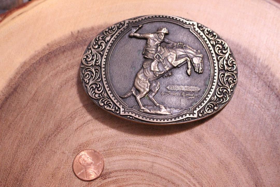 Vintage Frederic Remington Brass Bronco Buster Belt Buckle, Limited ...