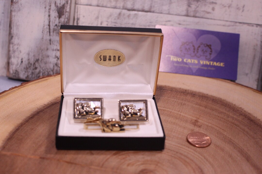 Vintage Swank Cuff Links and Tie Clip Bird Mens Set Unusual Mens Gift ...