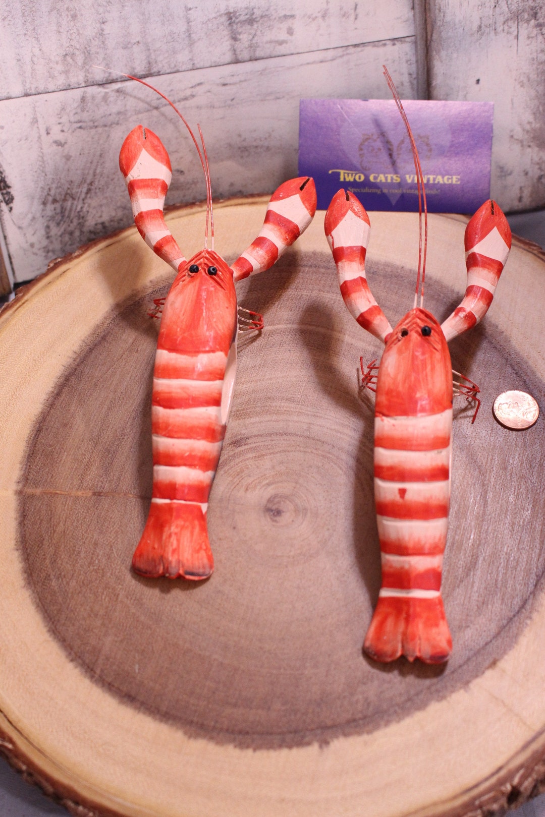 Beautiful Set of 2 Vintage Wooden Shrimp Napkin Ring Holders, Set of ...