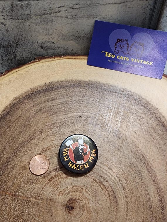 Vintage Van Halen 1984 Concert Pin, David Lee Roth, E… - Gem