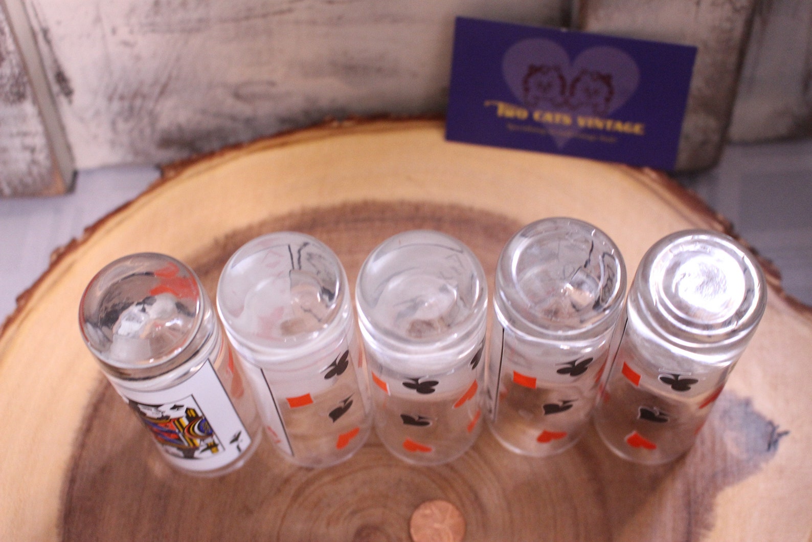 Vintage Set of Five Playing Card Shot Glasses, Ace (2), Jack (2), Queen ...