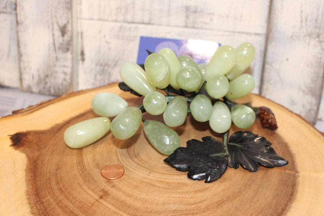 Vintage Green Stone Grapes With Leaves Stone Fruit, Kitchen, Decoration ...