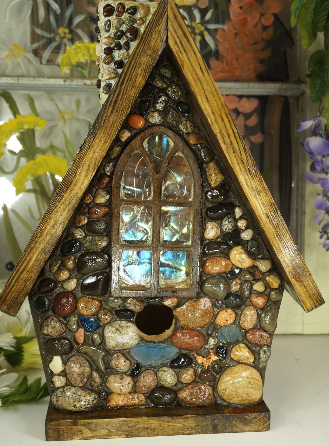 Solar Lighted Stone Lake Superior Stone Bird House, Songbird Bird ...
