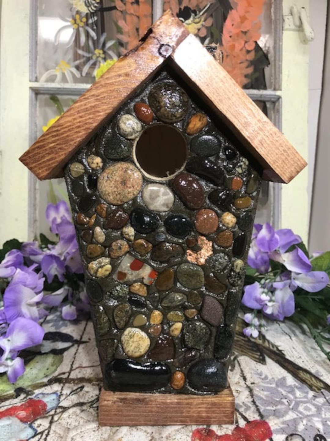 Pudding Stone and Petoskey Stone Accent Bluebird Birdhouse, Lake ...