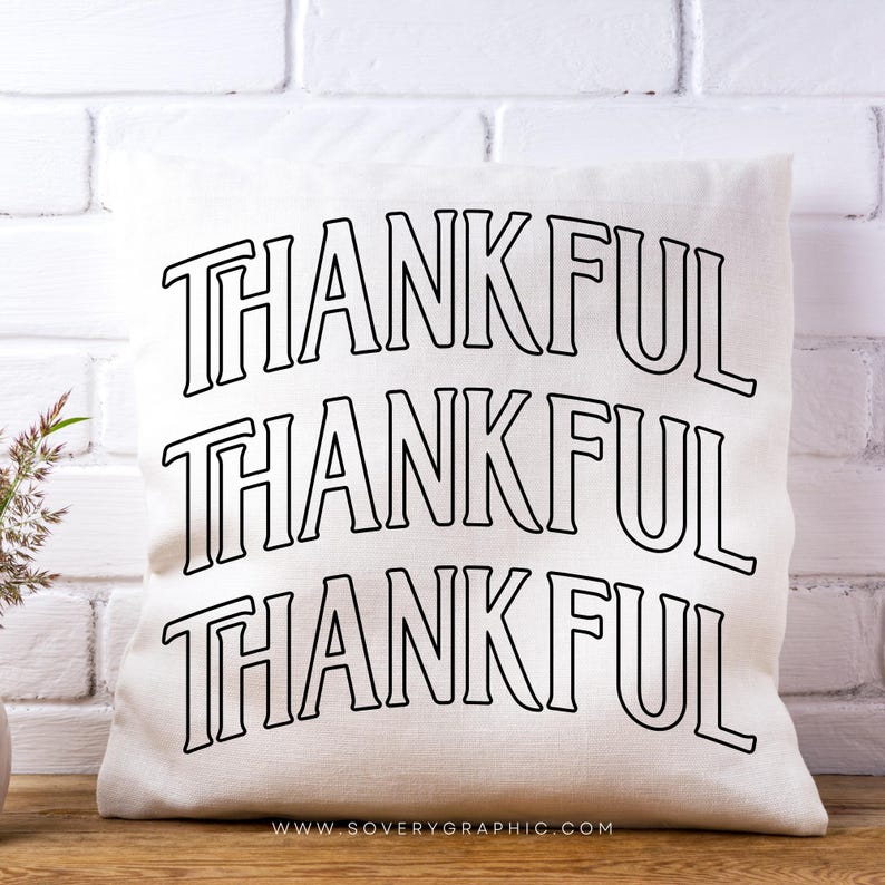 Thankful SVG Cut File: Thanksgiving Word SVG, Gratitude Quote Design ...