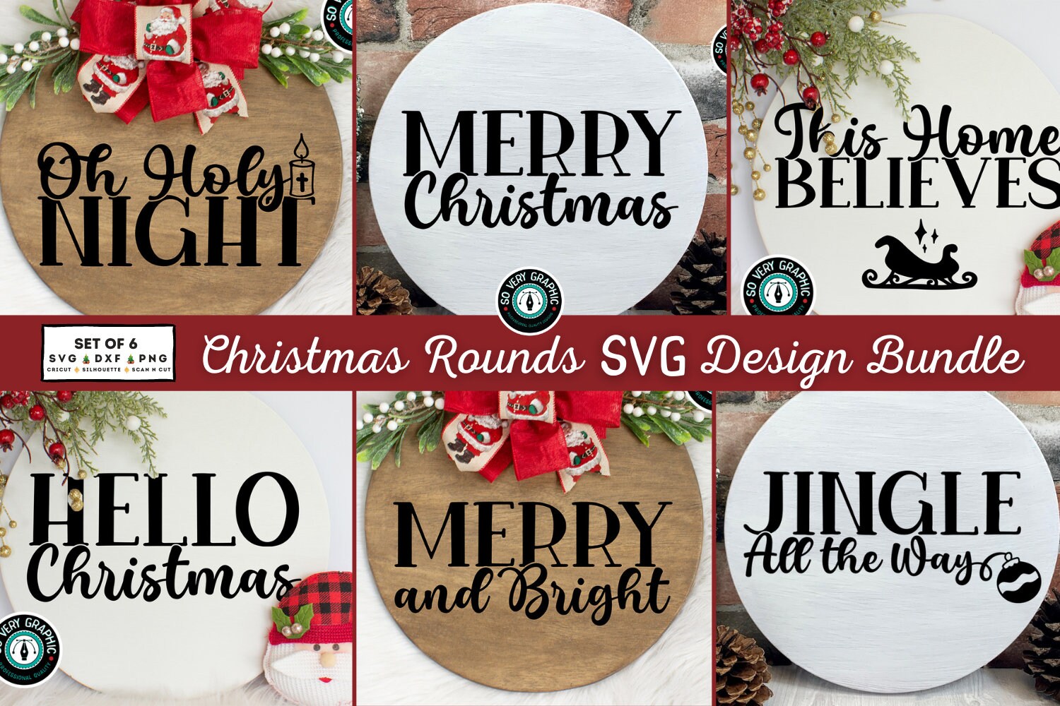 Welcome Christmas Round Wood Sign SVG Design Bundle for Cricut ...