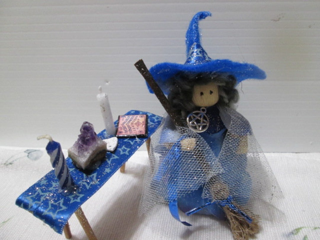 Blue Corn Doll Witch With Altar, Kitchen Witch, Little Blue Witch With ...