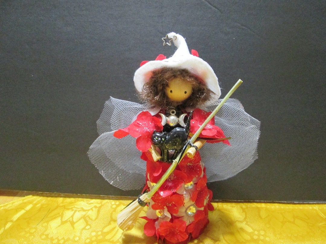 Triple Moon Corn Doll Kitchen Witch With Black Cat Red - Etsy