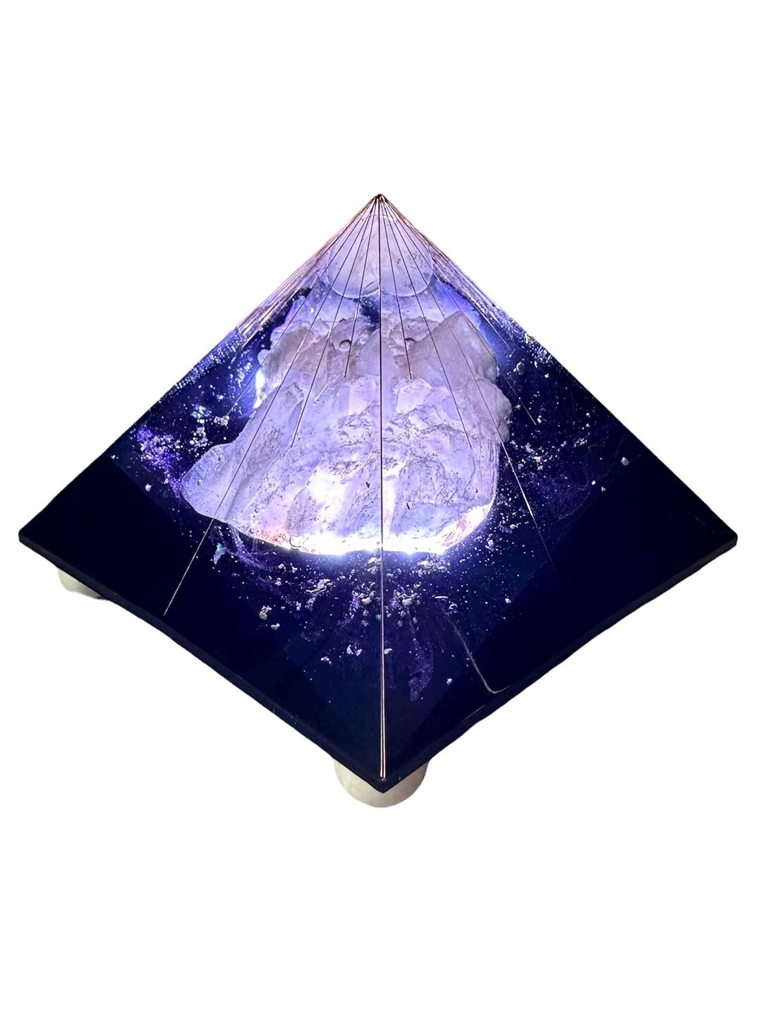 8-sided Cheops Orgone Pyramid Lamp With Citrine Sphere, Copper Cage ...