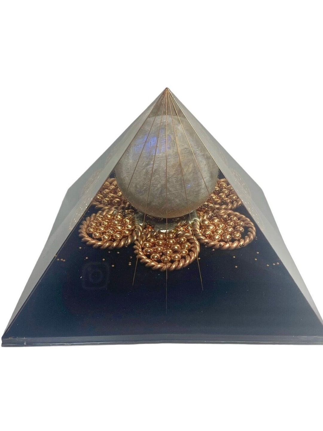 8-sided Cheops Orgone Pyramid With Peach Moonstone Sphere, Copper Cage ...