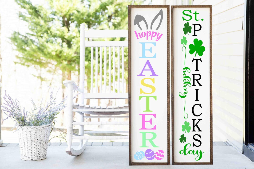 Double Sided Happy Easter Porch Sign | Reversible St Patricks Day Porch ...