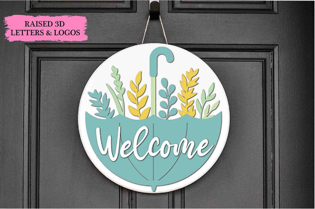 Spring Umbrella Wood Door Hanger Spring Front Door Sign Spring Door ...
