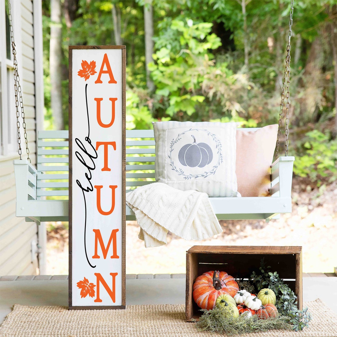 Hello Autumn Wood Porch Sign Fall Front Porch Sign Outdoor - Etsy