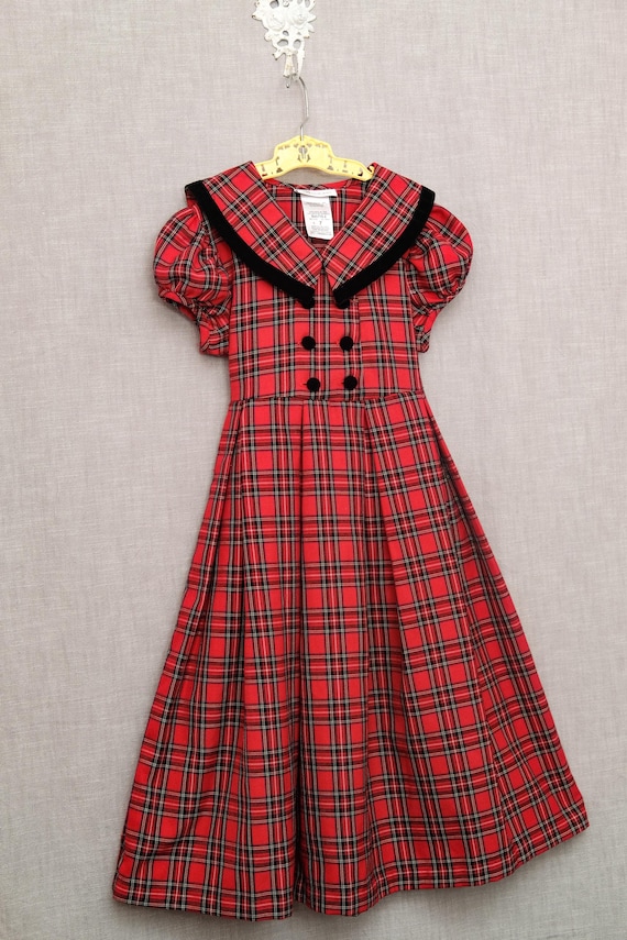 Girls 7: Vintage Red Plaid Girl's Dress, Classic Styl… - Gem
