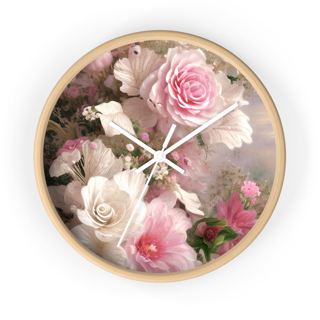 Shabby Chic Floral Round Wall Clock Coquette Wall Clock Unique Wall ...