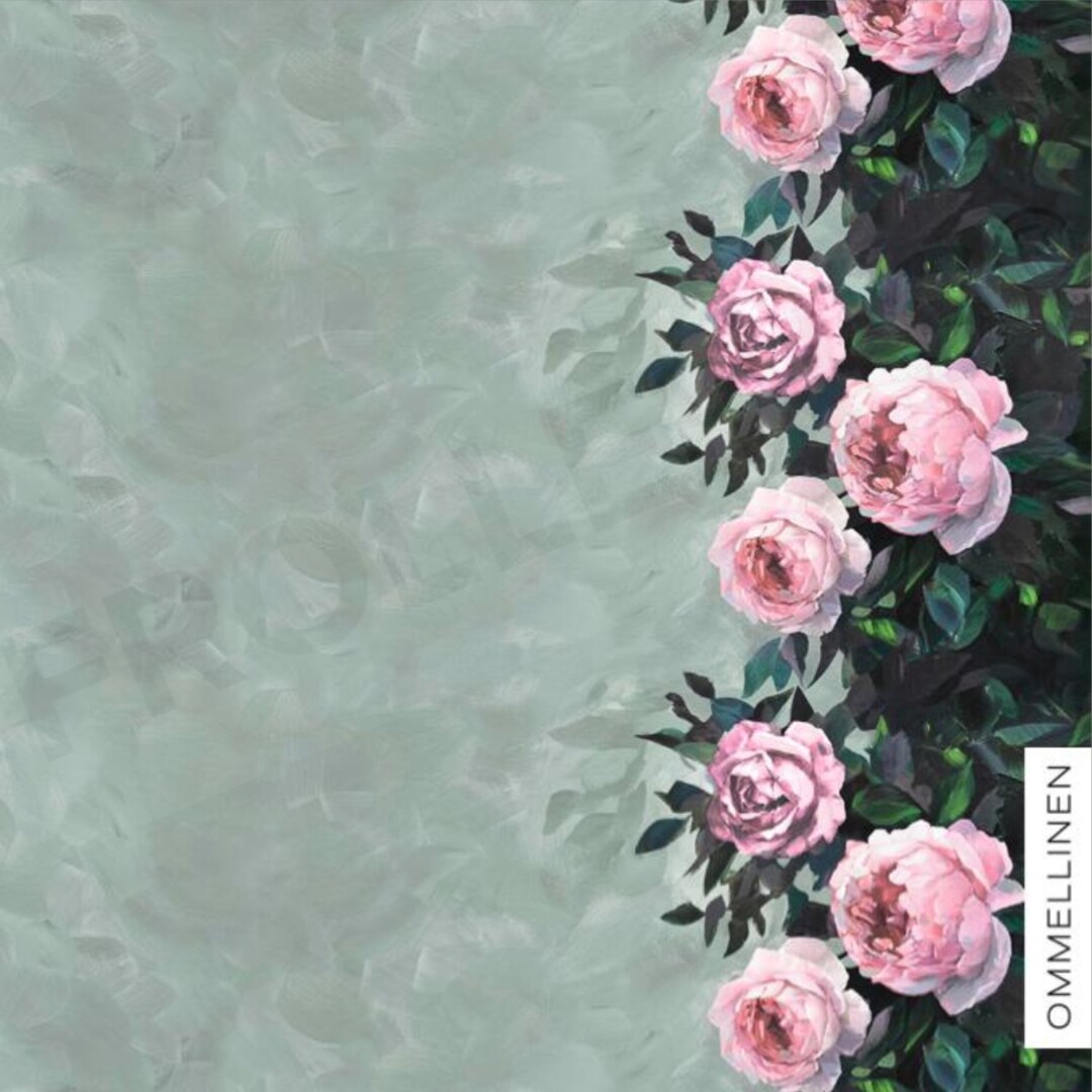Organic Cotton Jersey Roses Border Print Gray - Etsy