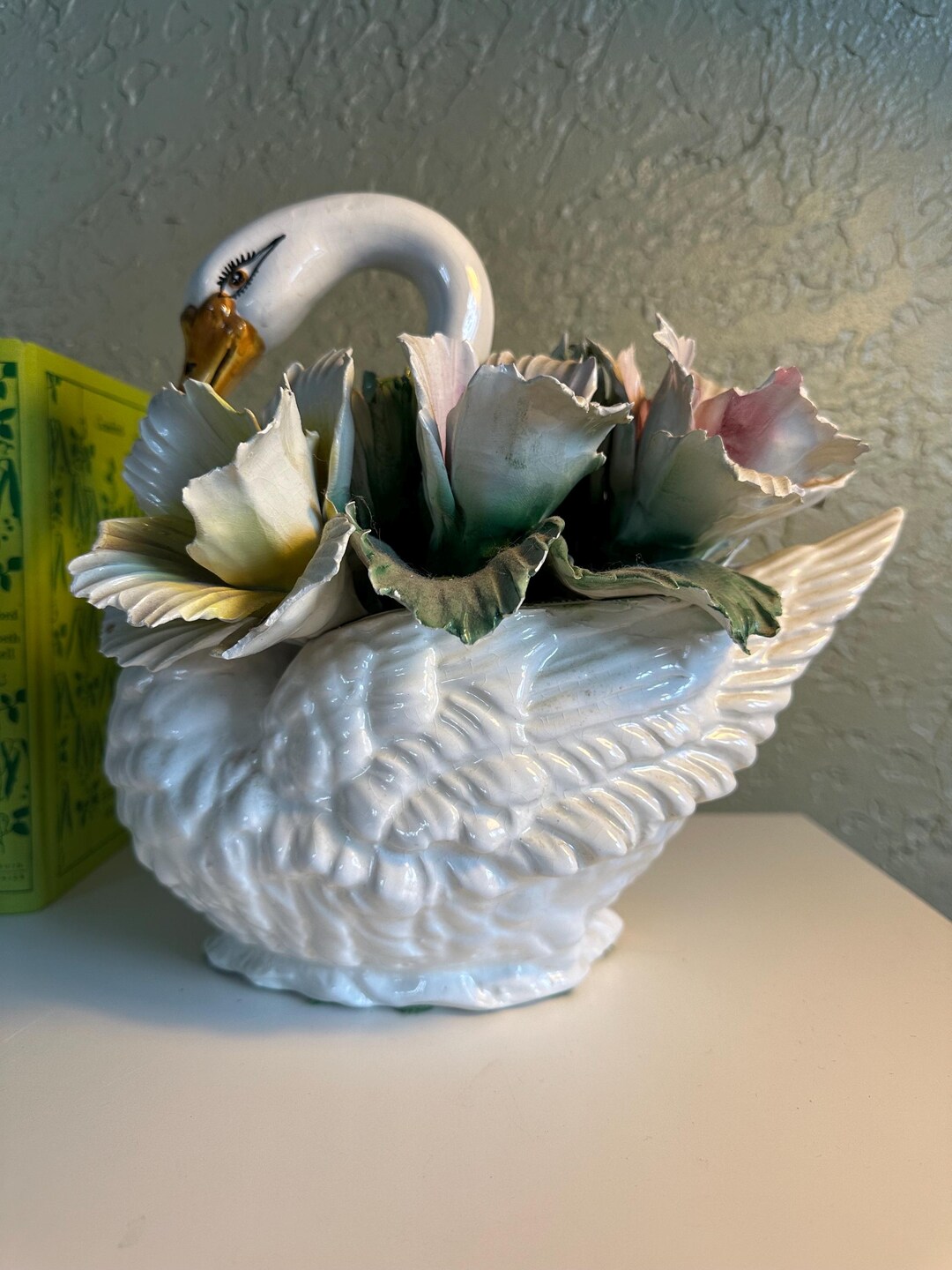 Capodimonte Swan W/flowers Made in Italy - Etsy