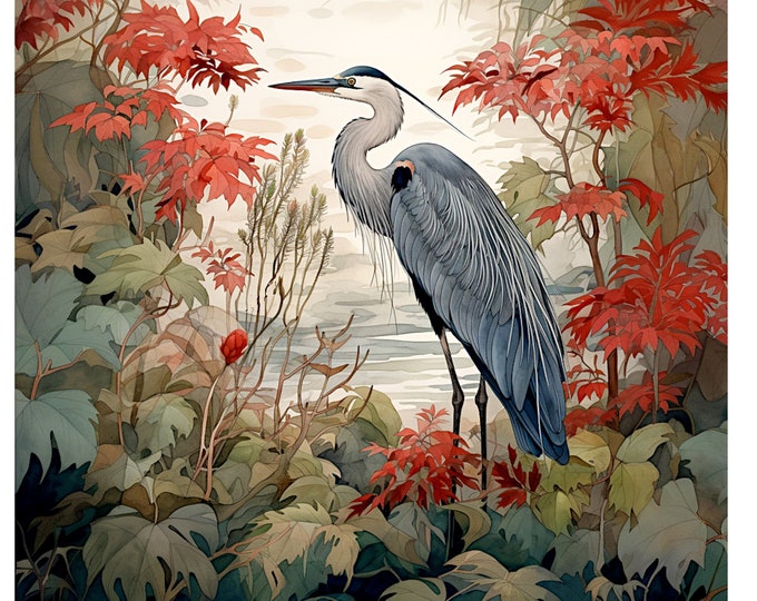 Great Blue Heron Print Bird Art to Download Garden Woodland Printable ...