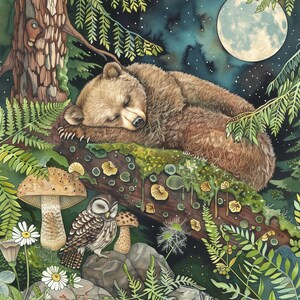 Sleepy Bears in the Forest PNG Printables Nursery Room Wall Art and ...