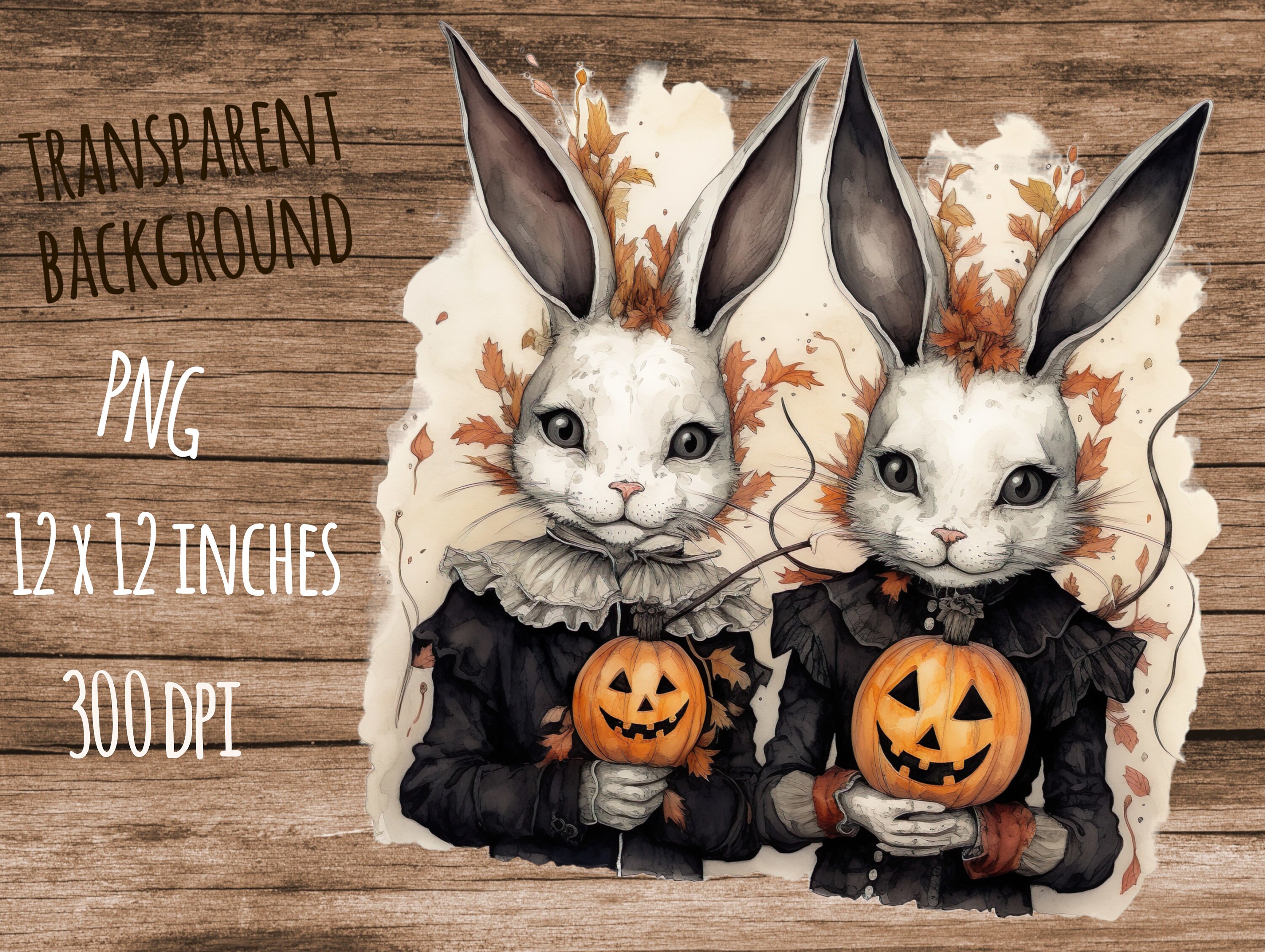 Spooky Cute Rabbits Gothic Halloween PNG Printable Scary Rabbit Digital ...