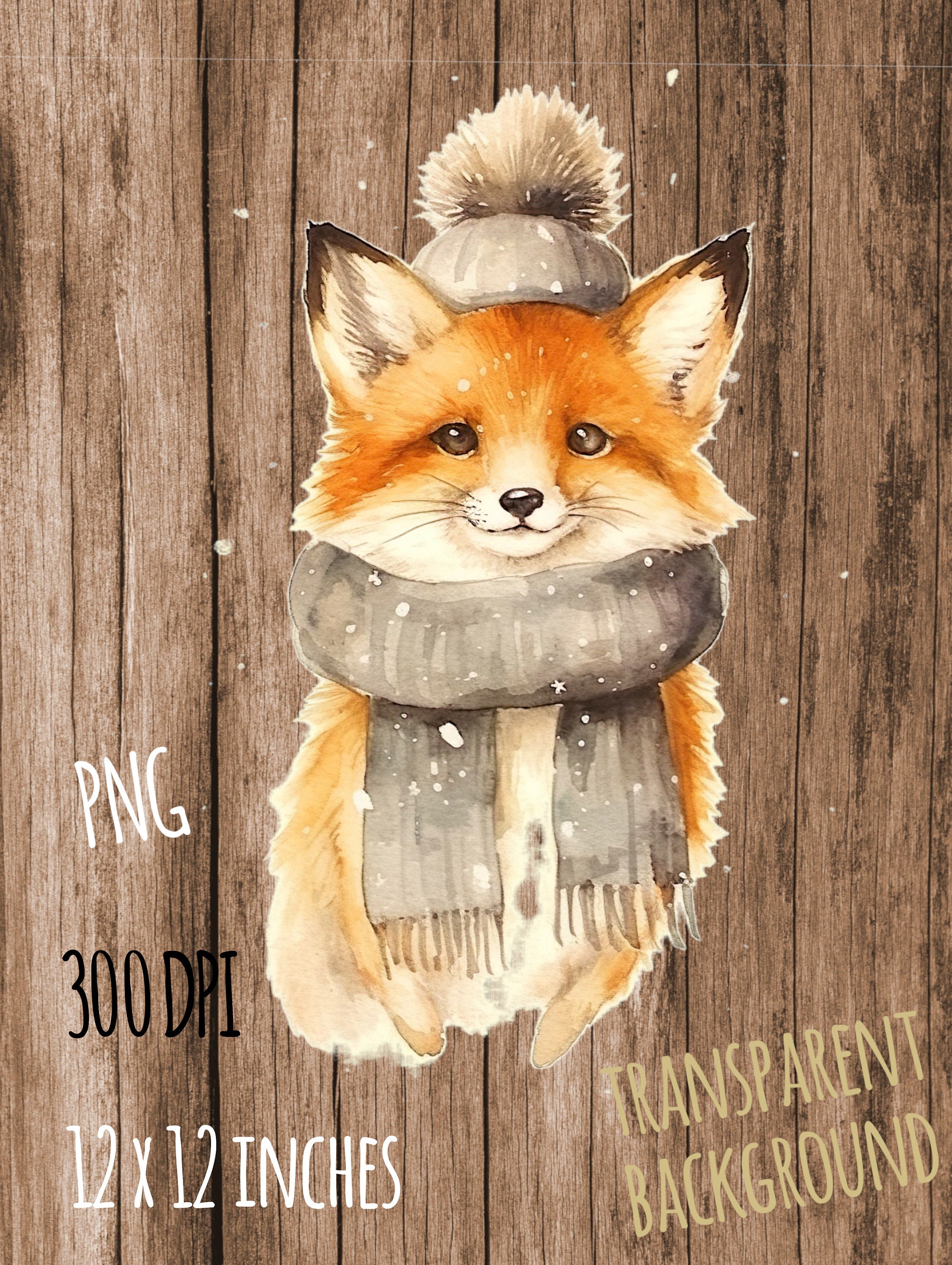 Watercolor Fox Digital Illustration Wearing Warm Winter - Etsy