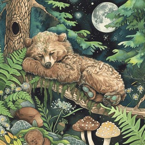 Sleepy Bears in the Forest PNG Printables Nursery Room Wall Art and ...