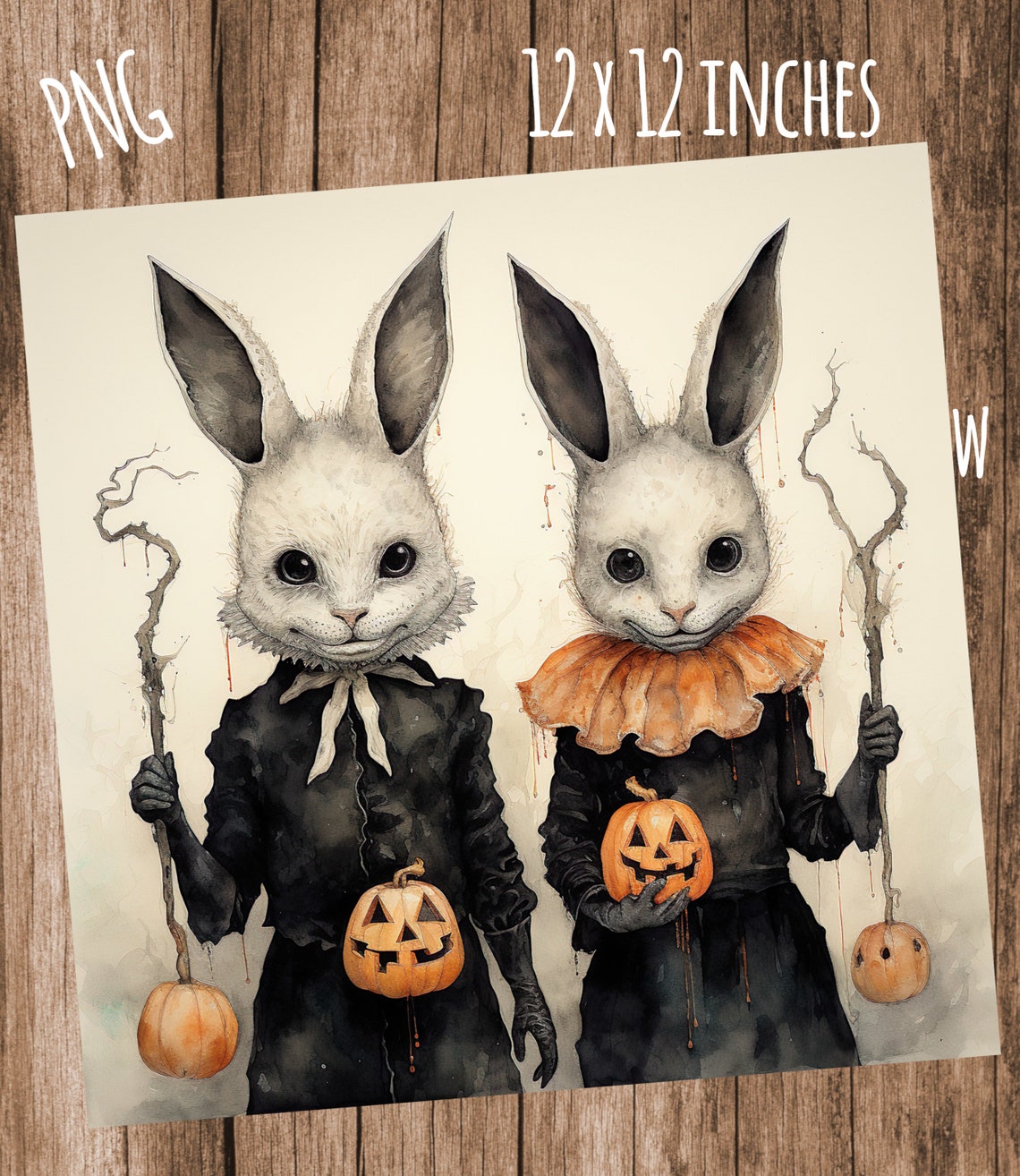 Halloween Party Rabbits in Masks With Pumpkins Printable PNG - Etsy