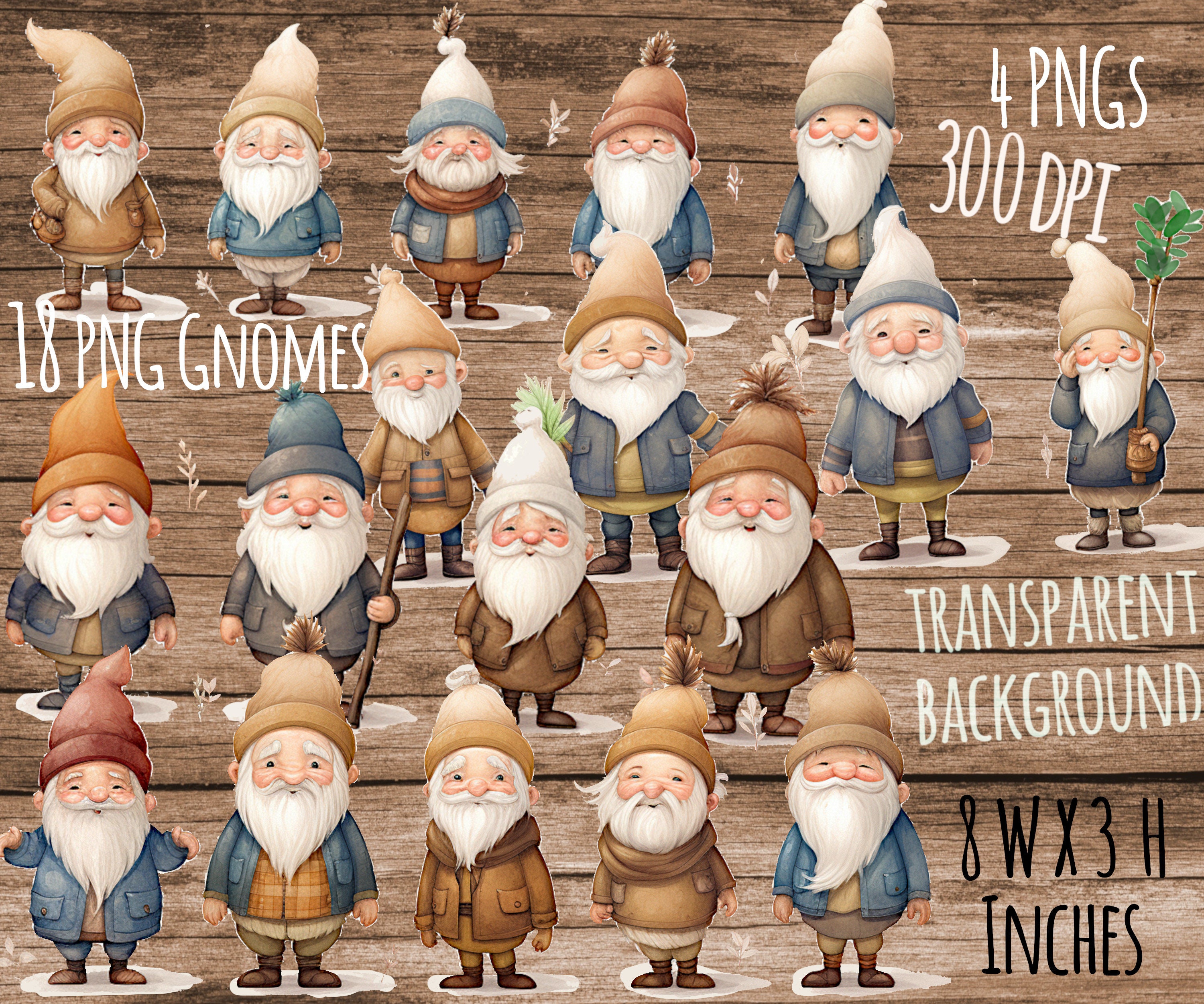Woodland Gnomes Watercolor Clip Art Set of 5 Pngs Gnome - Etsy