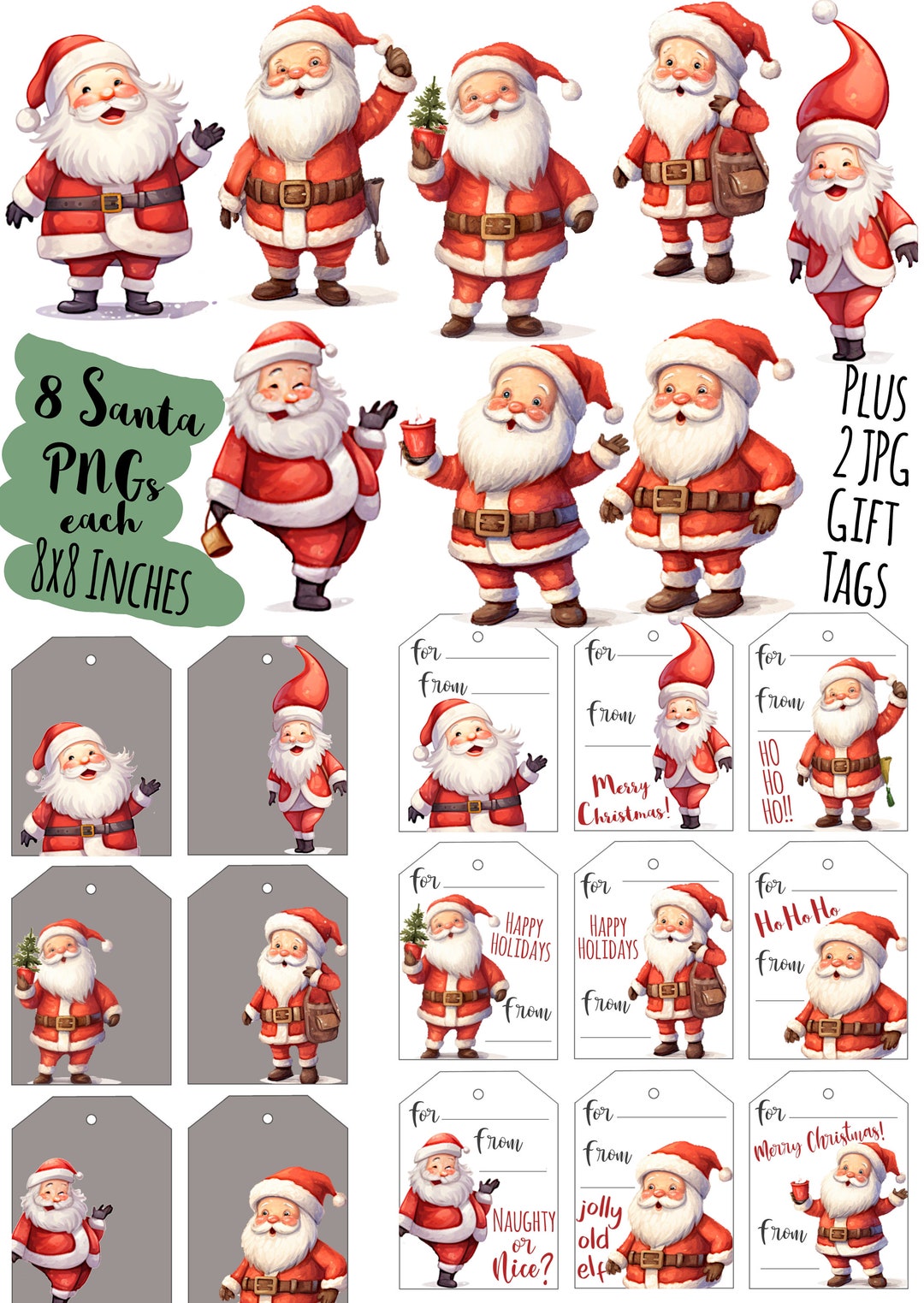Santa Clip Art Bundle: Set of 8 Santa Claus Pngs With 2 Sheets of 9 ...