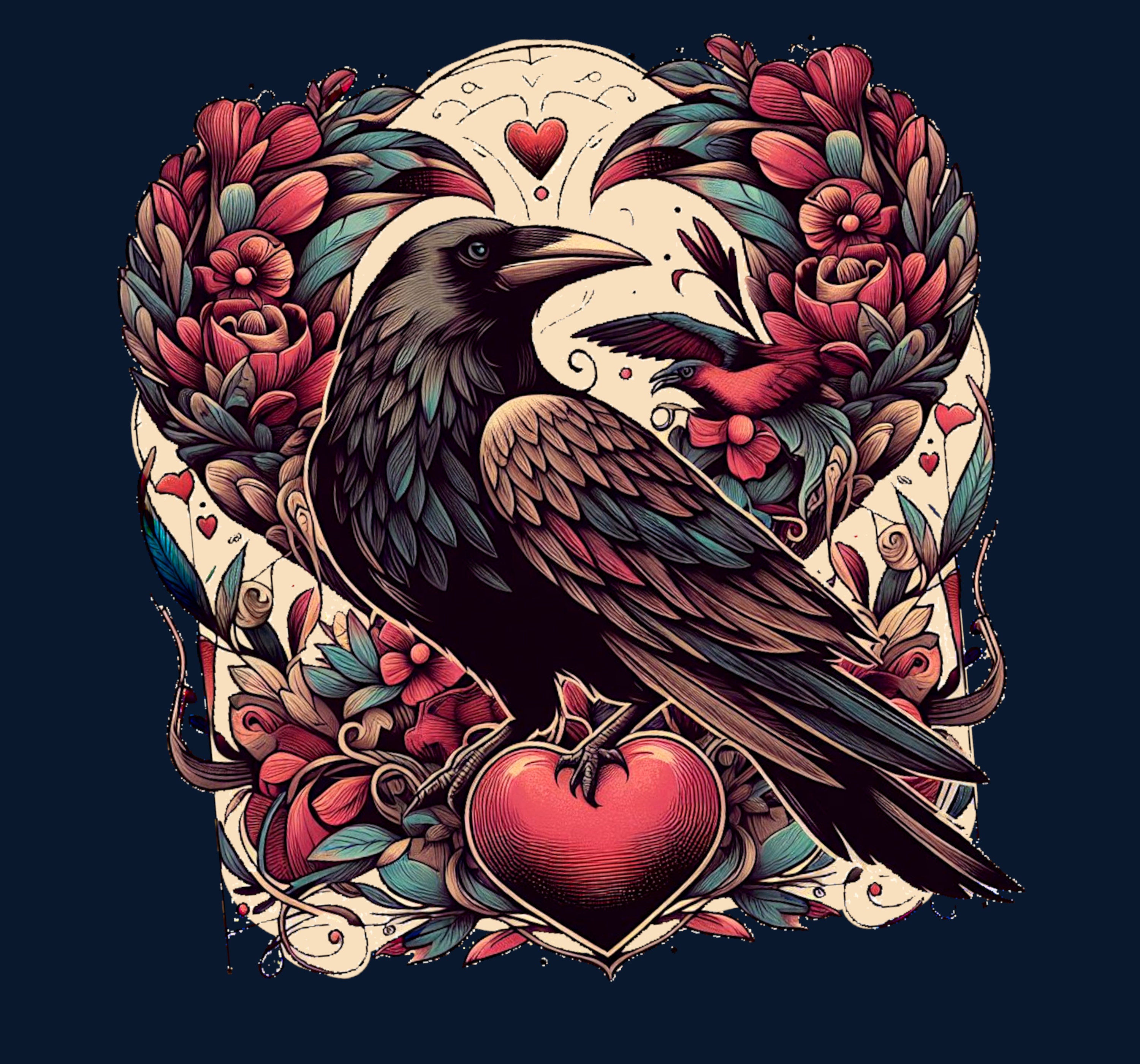 Raven Heart Valentine PNG Bird Art Printable 12x12inch Wings - Etsy