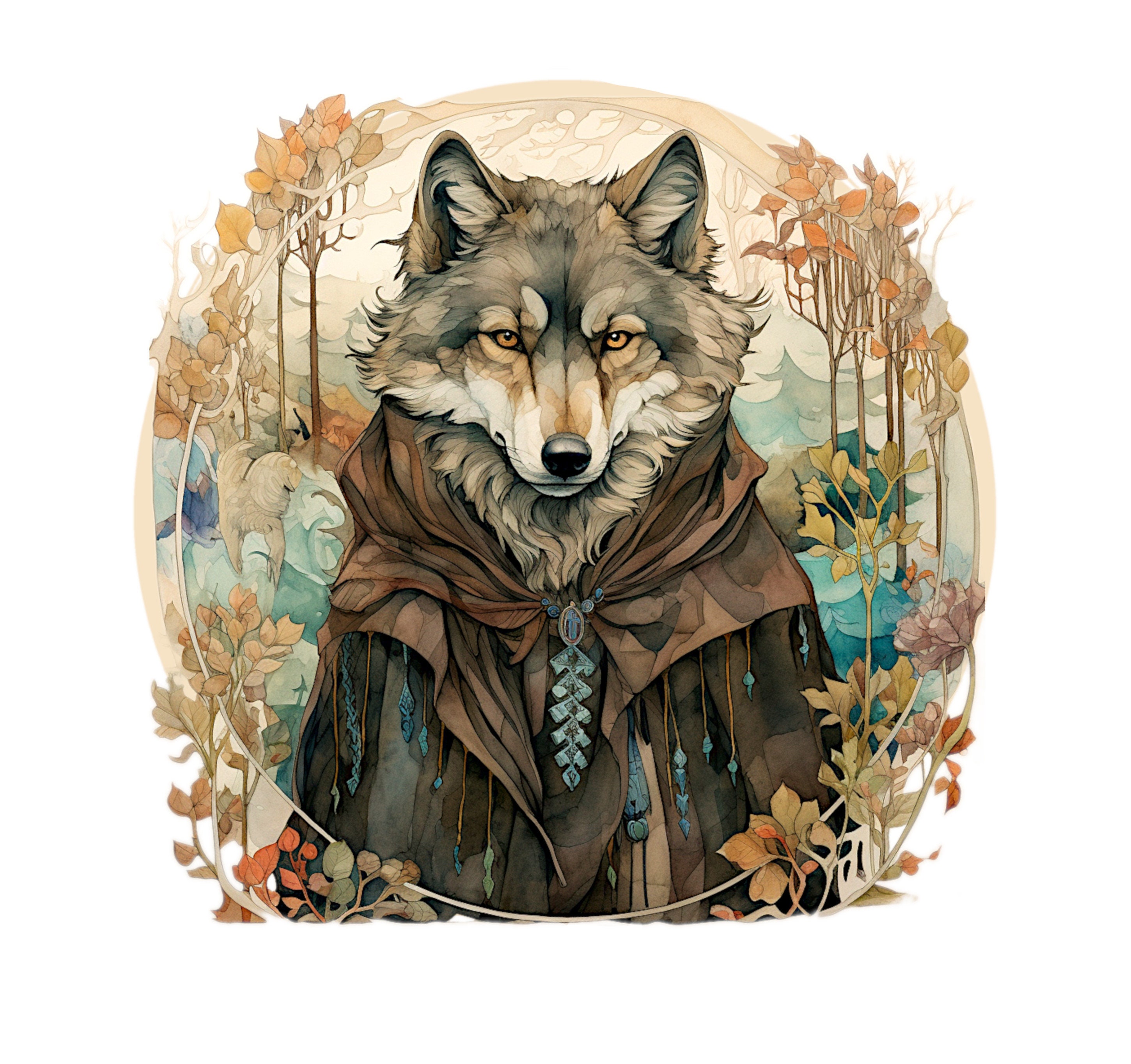 Mystical Wolf Digital Illustration Forest Animals Printable - Etsy