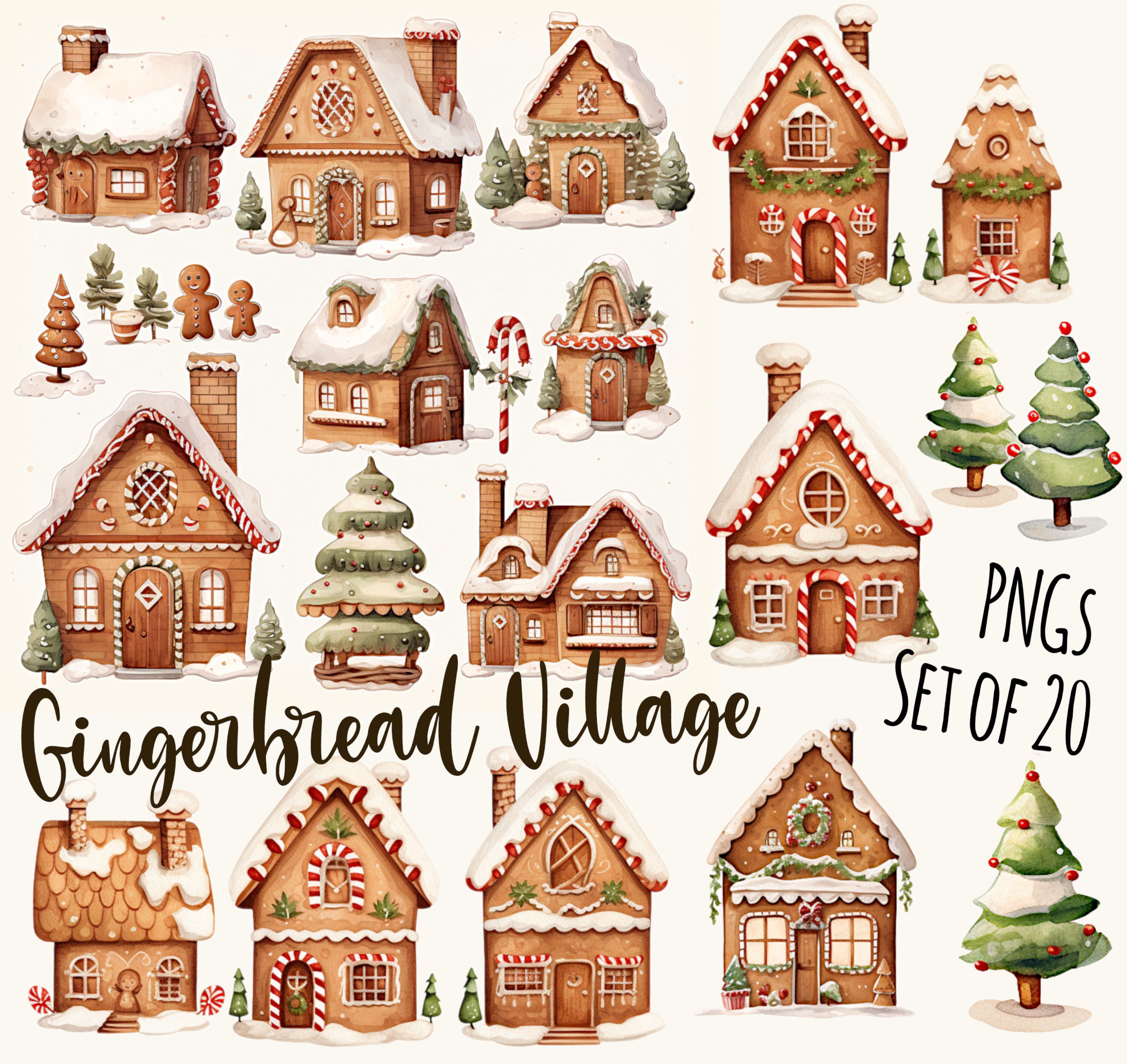 Gingerbread Village Christmas Clip Art Set of 20 Printable Gingerbread ...