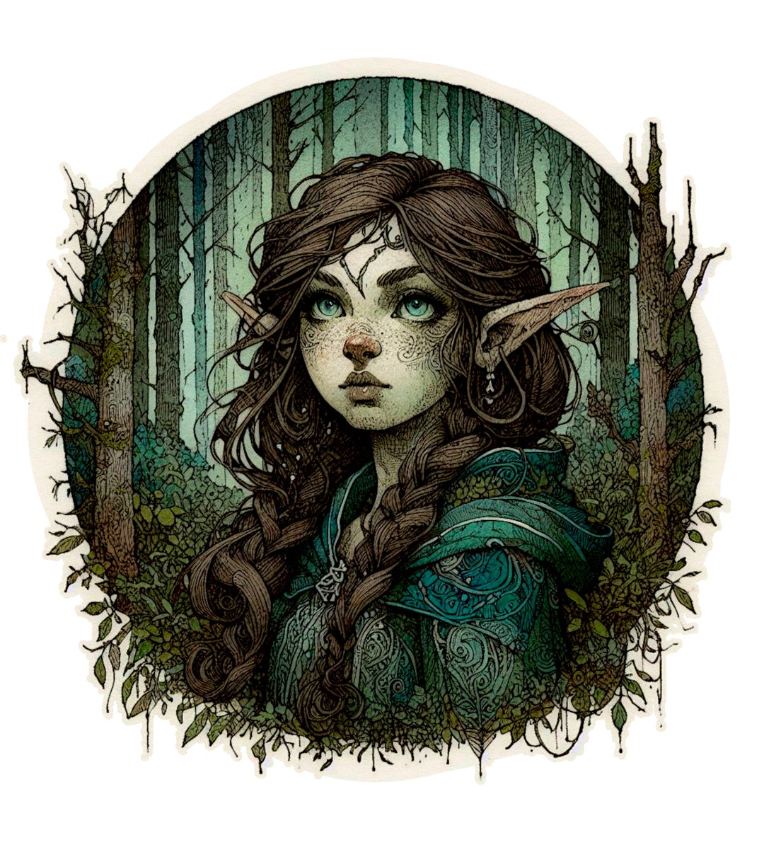 Elf Girl Goblin Core PNG Printable Digital Illustration 11 Inches ...