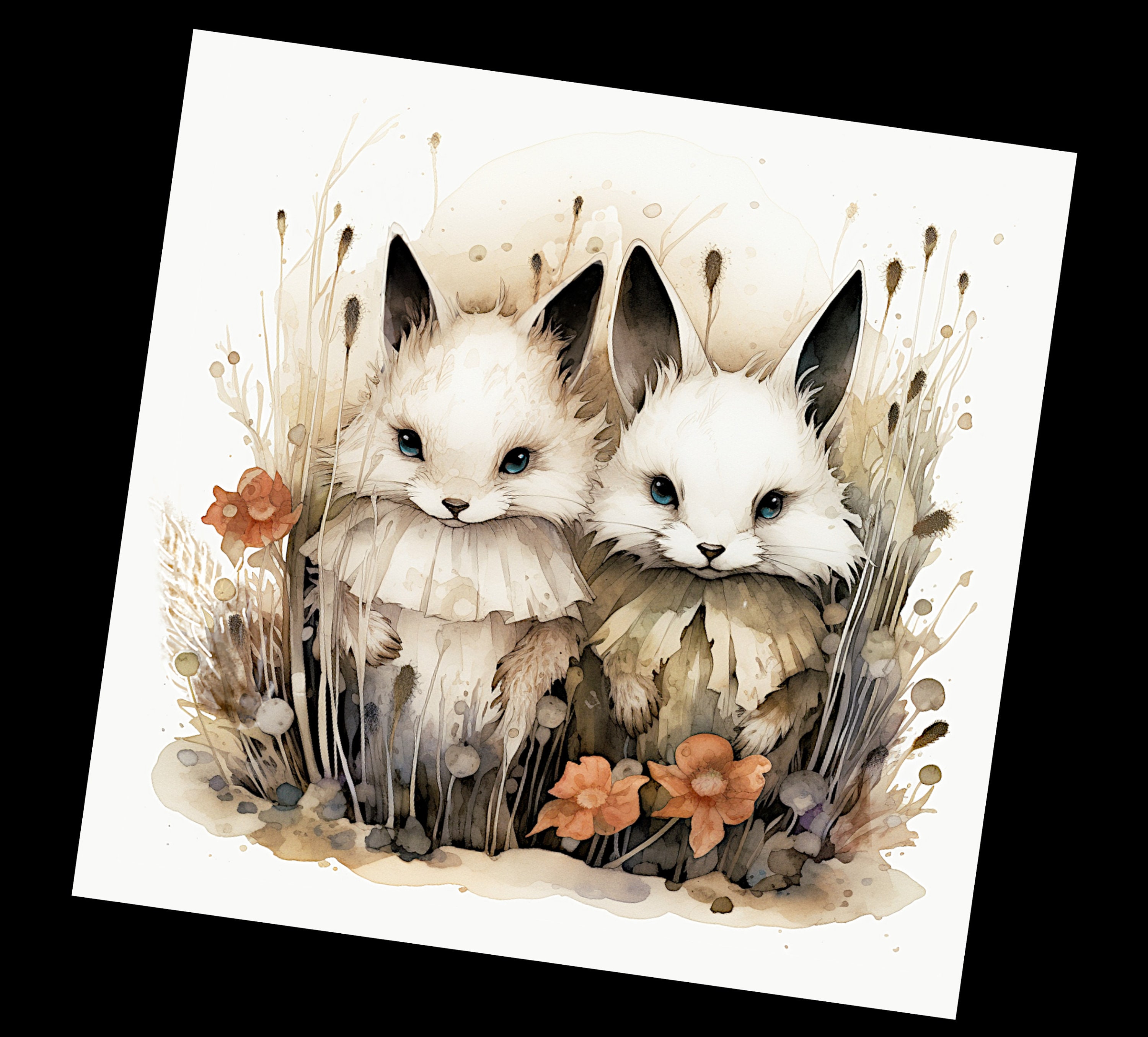 Arctic Fox Couple Printable Cute Foxes in the Woodland - Etsy