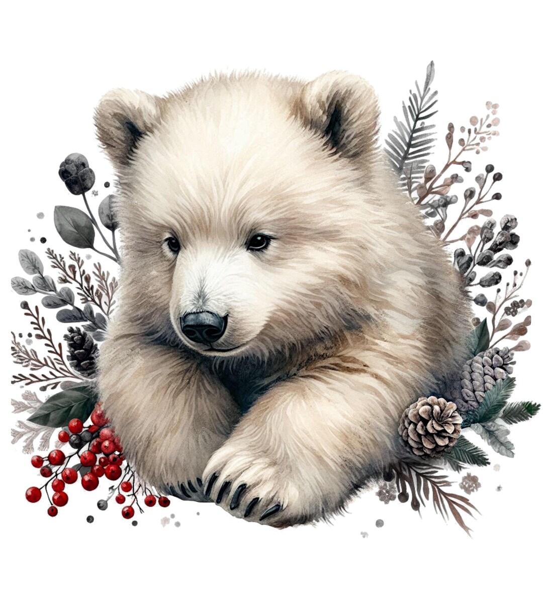 Polar Bear Cubs 2 Pngs Printable Sub Art White Bear Holiday Greenery ...