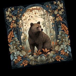 Brown Bear in Woodland Border PNG Printable Animal Art 12x12 Inches 300 ...