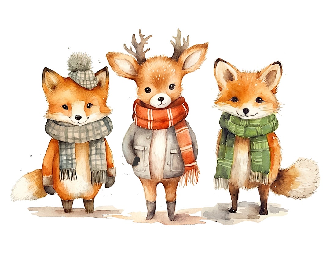 Watercolor Clip Art Set of Three Woodland Animal Friends in - Etsy