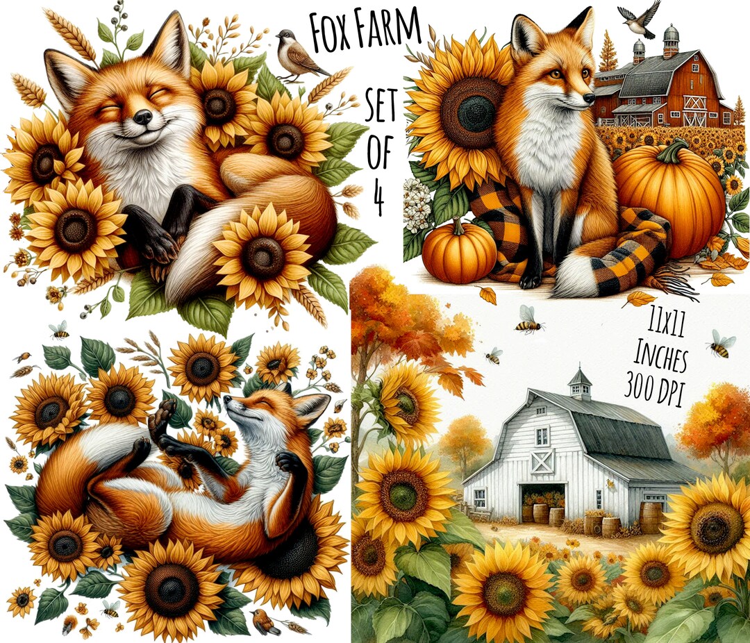 Sunflowers on Fox Farm Printable Set of 4 Digital Prints Fall Gallery ...