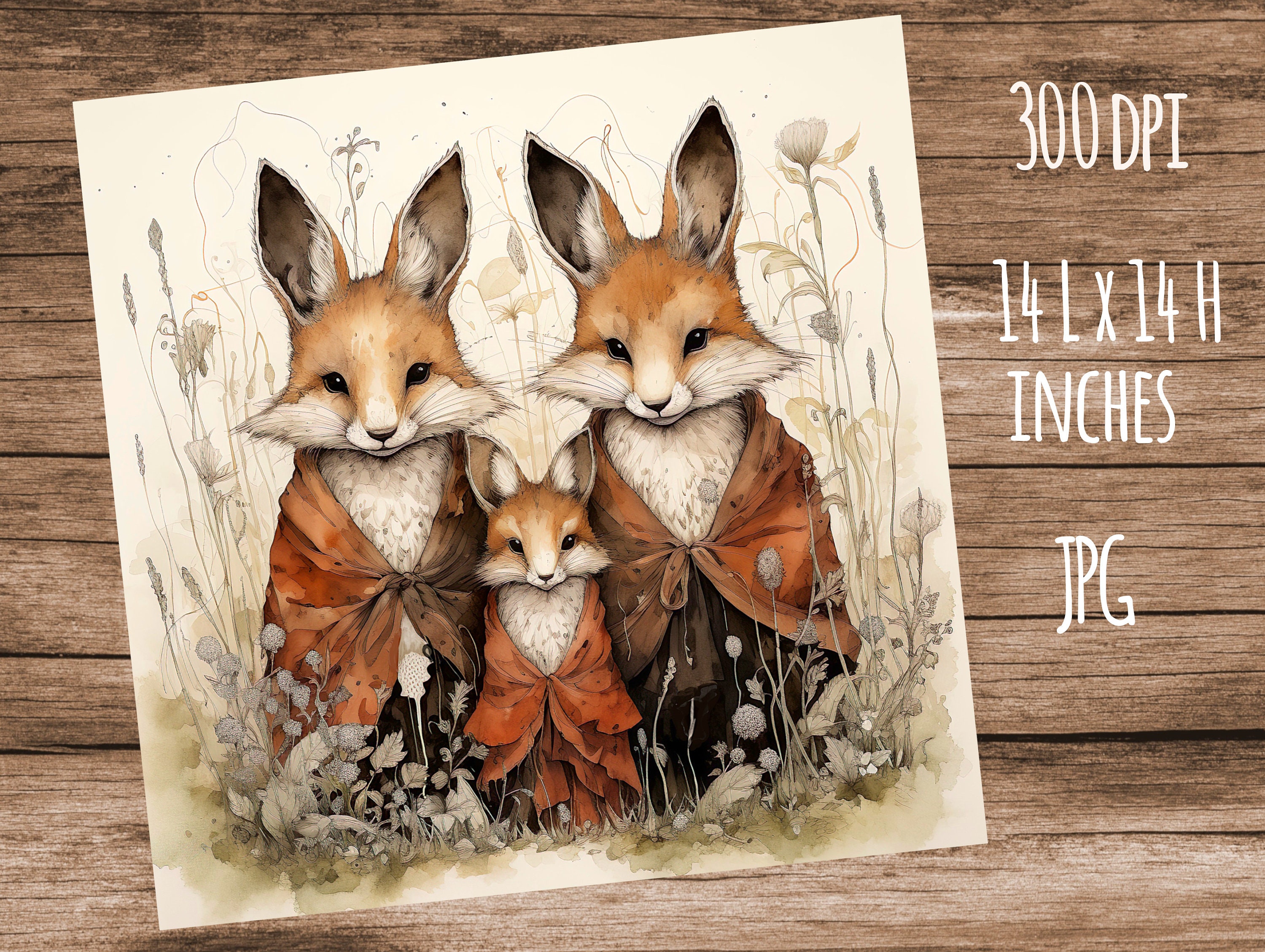 Woodland Animal Printable Red Fox Family Digital Illustration - Etsy