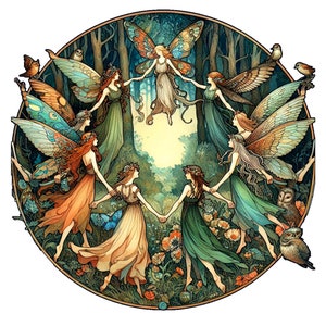 Forest Fairies Circle PNG Printable Transparent Back Fairy Wall Art ...