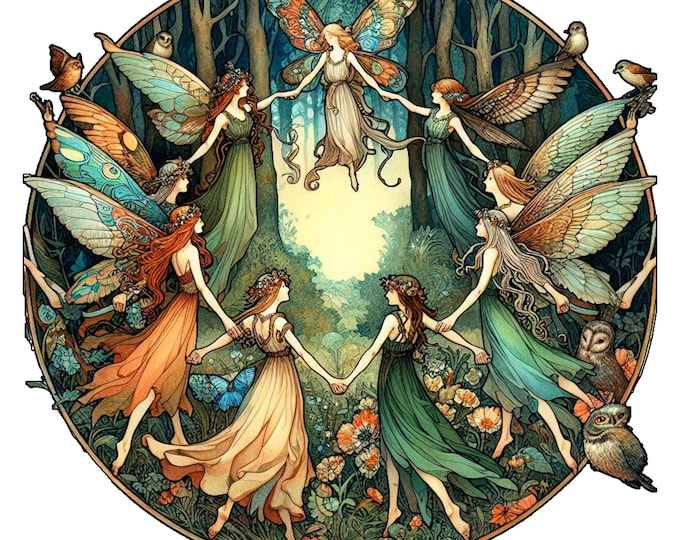 Forest Fairies Circle PNG Printable Transparent Back Fairy Wall Art ...