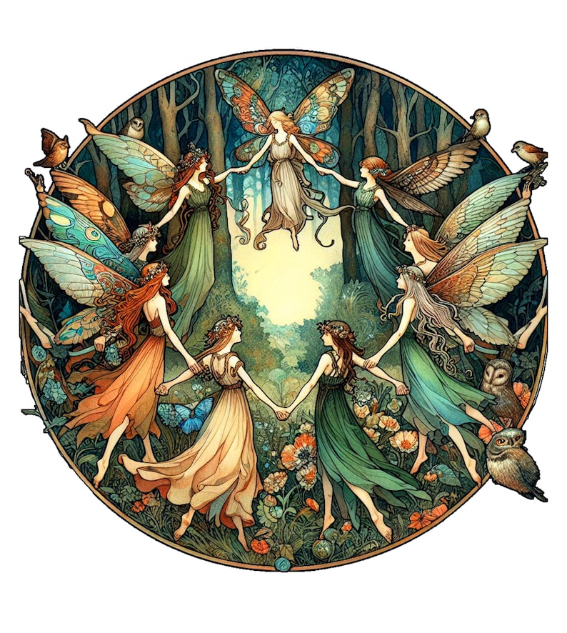 Forest Fairies Circle PNG Printable Transparent Back Fairy Wall Art ...