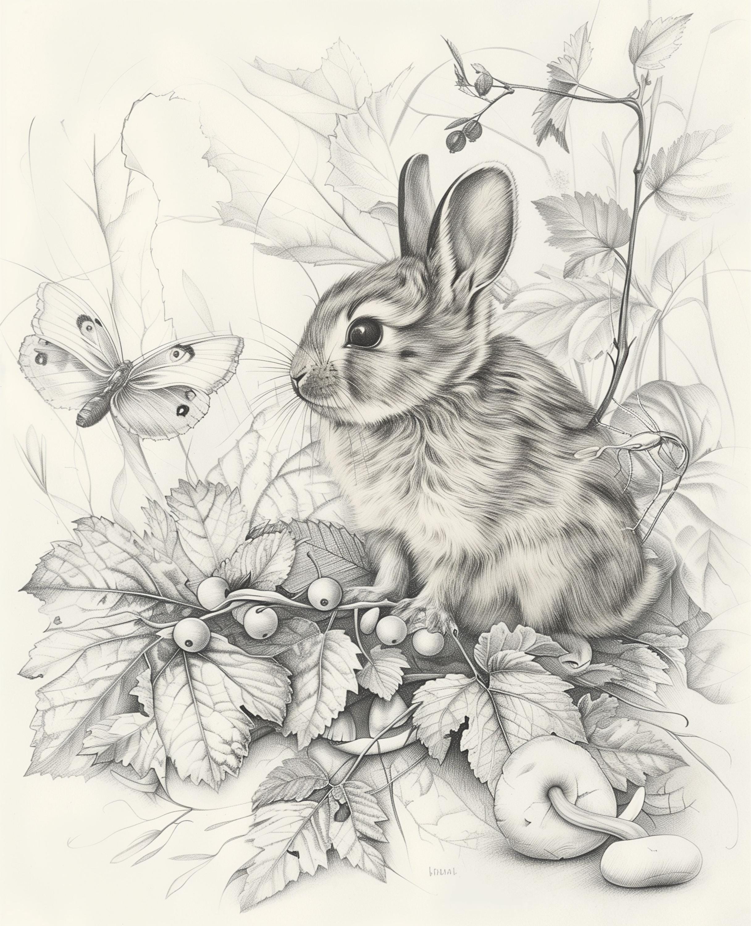 Woodland Animal Drawings Printable Wall Art Graphite Illustrations of ...